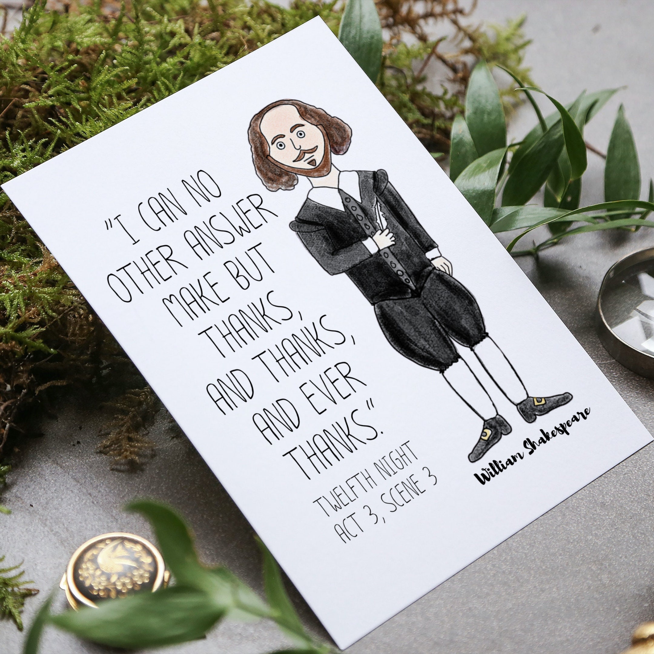 William Shakespeare Themed Card Birthday Card Thank You - Etsy UK