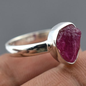 Raw Glass Field Ruby Gemstone Ring 925 Sterling Silver Ring Handmade Gemstone Ring Solid Silver ...