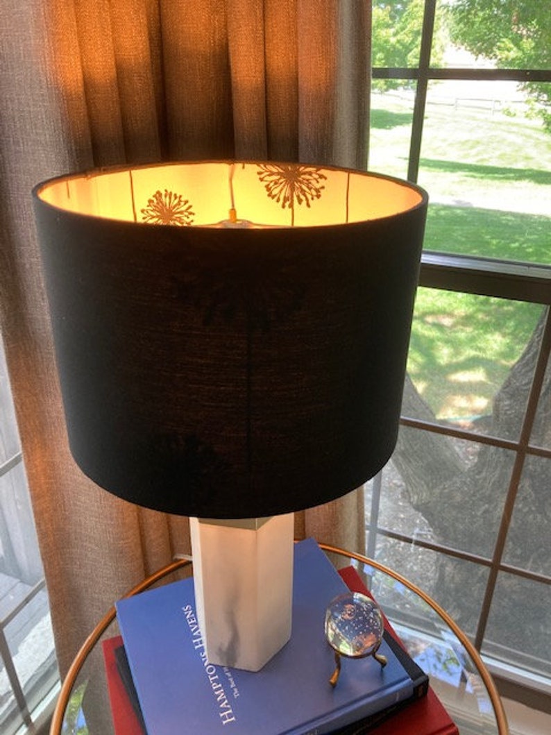Drum Lamp Shade table or Pendant, Black Fabric With Whimsical Black ...