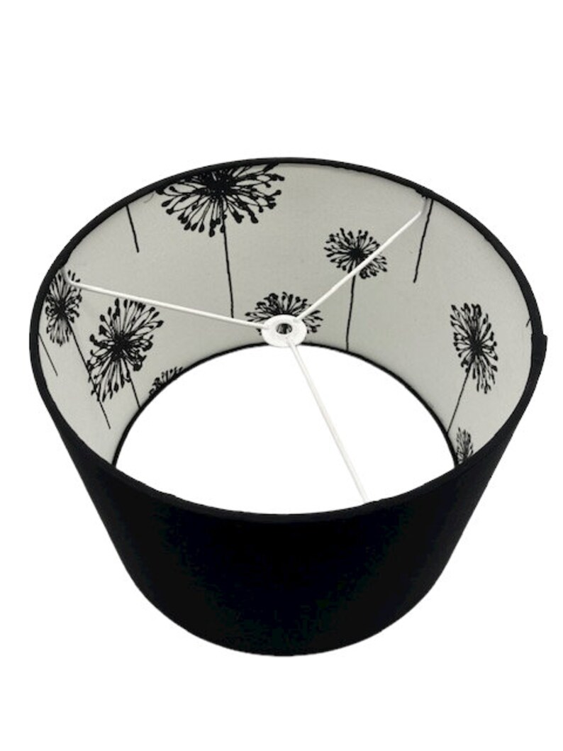 Drum Lamp Shade table or Pendant, Black Fabric With Whimsical Black ...