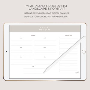 Meal Planner & Grocery List Printable, Weekly Meal Plan for Goodnotes ...
