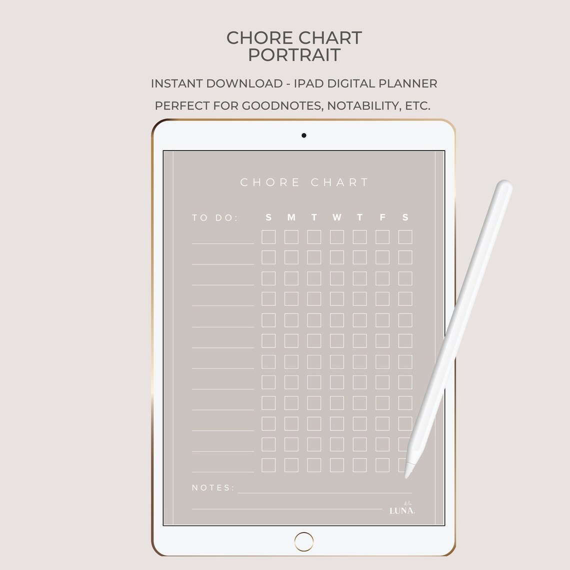 Weekly Chore Chart | Minimal Digital Kid-friendly Printable - Etsy
