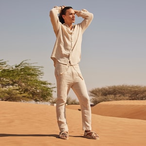 Beige Muslin Linen Pants,muslin Pants Men,linen Mens Clothing, Soft ...