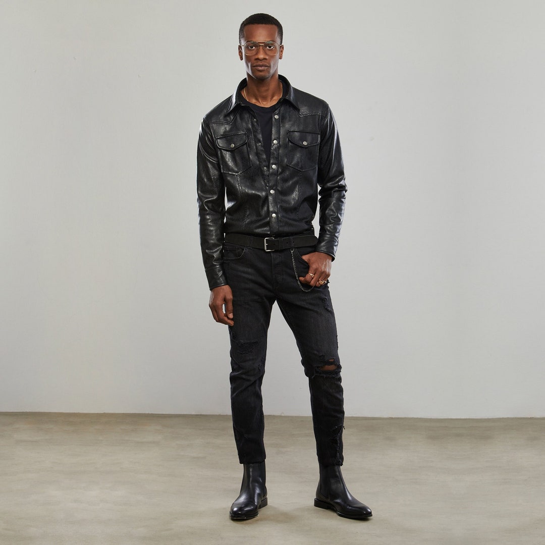 Faux Leather Overshirt , Leather Jacket, Black Leather Jacket,snake ...