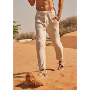 Beige Muslin Linen Pants,muslin Pants Men,linen Mens Clothing, Soft ...