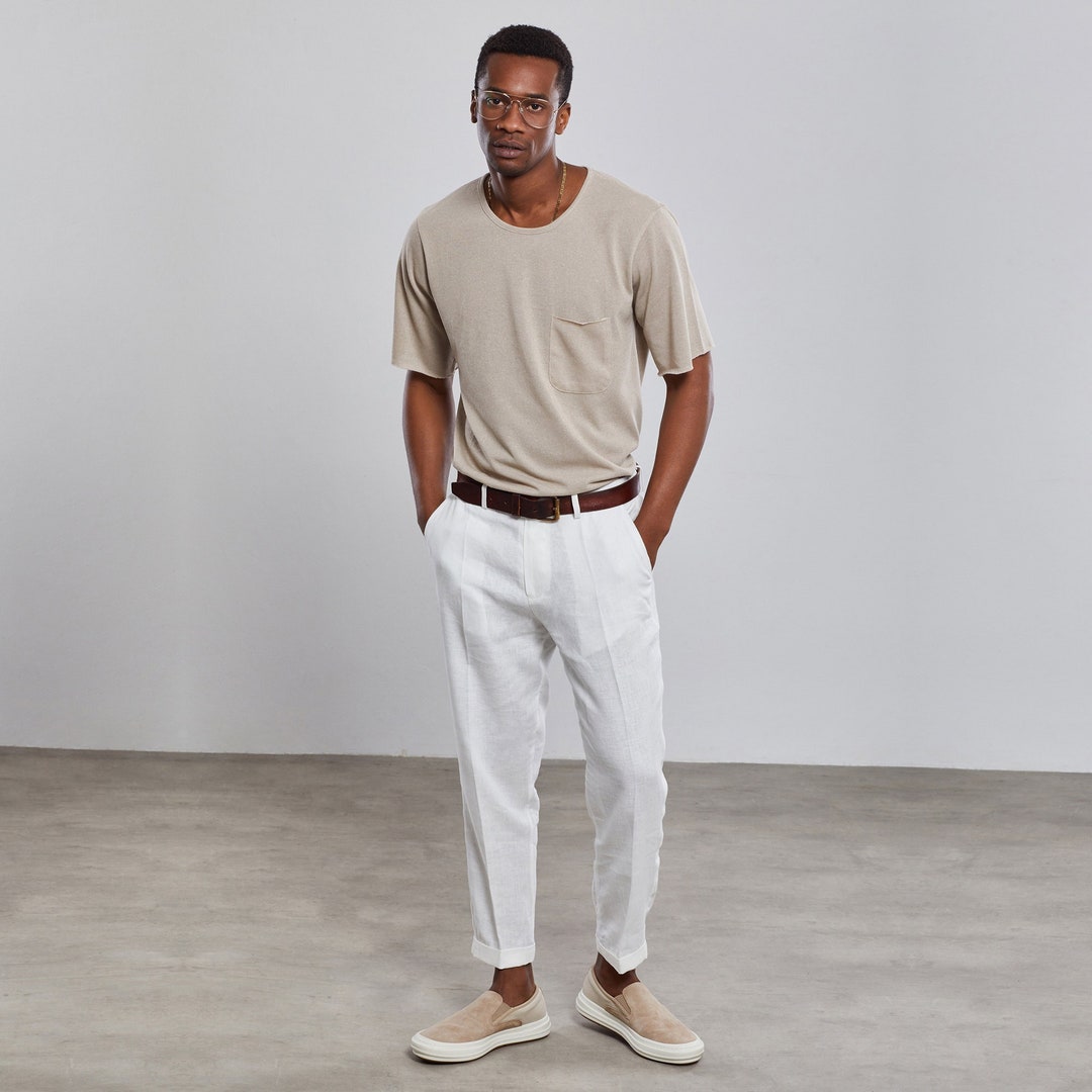 White Linen Pants,linen Pants Men,linen Mens Clothing, Quality Soft ...
