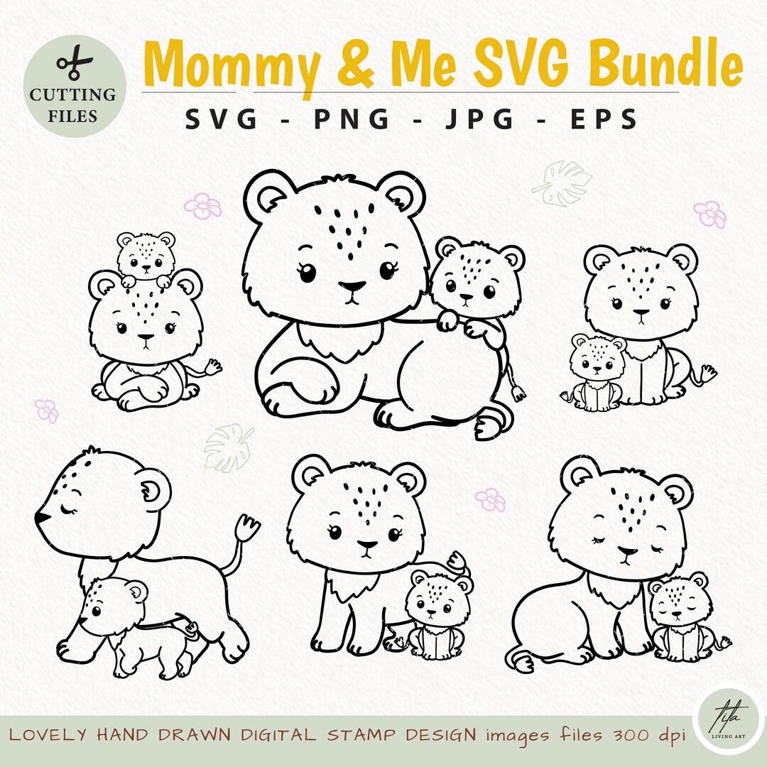 Lion Mom Outline SVG, Mother's Day With Lion Clipart, Lion Family, Lion ...
