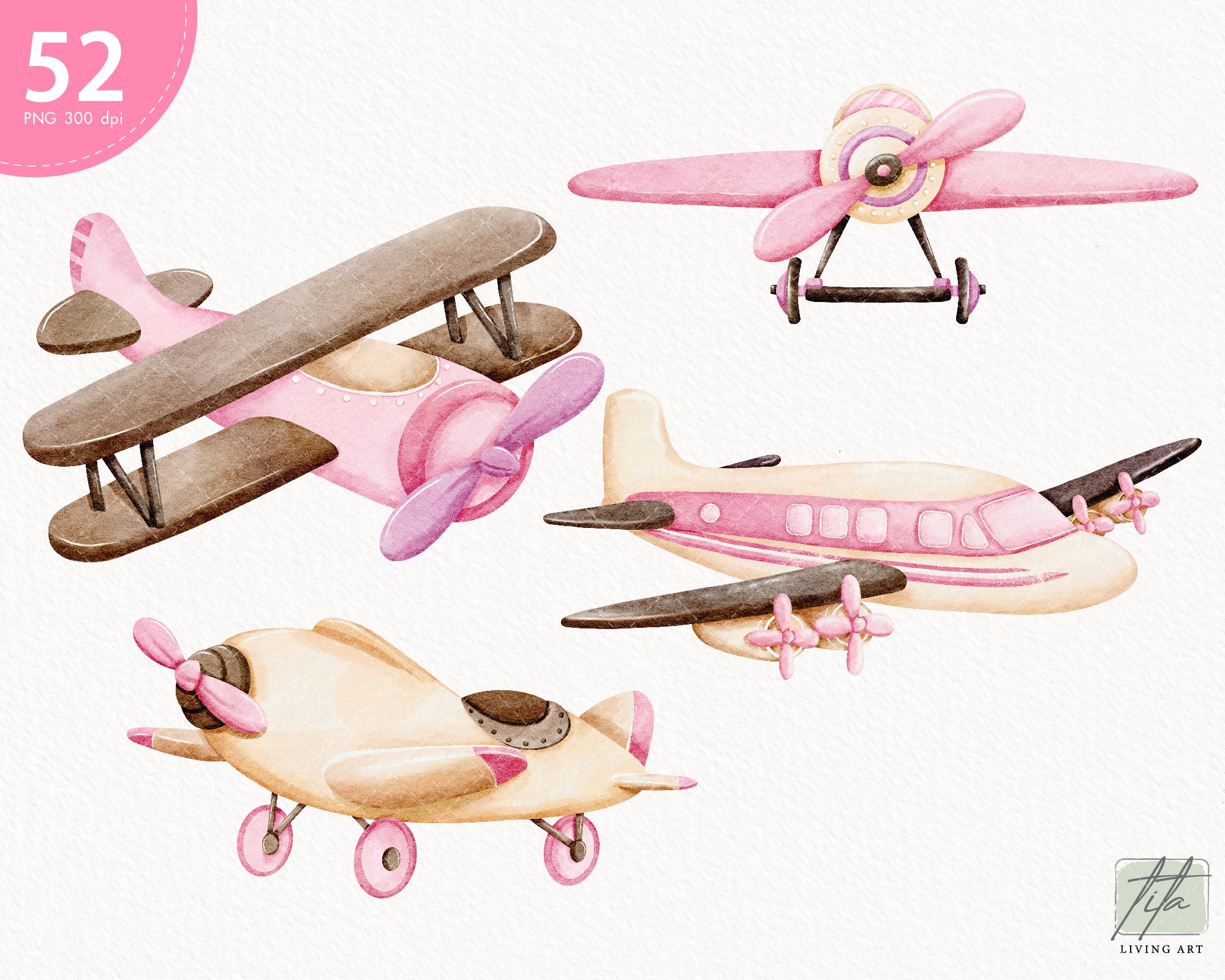 Watercolor Air Transport Clipart, Pink Air Transport, Airplane Clipart ...