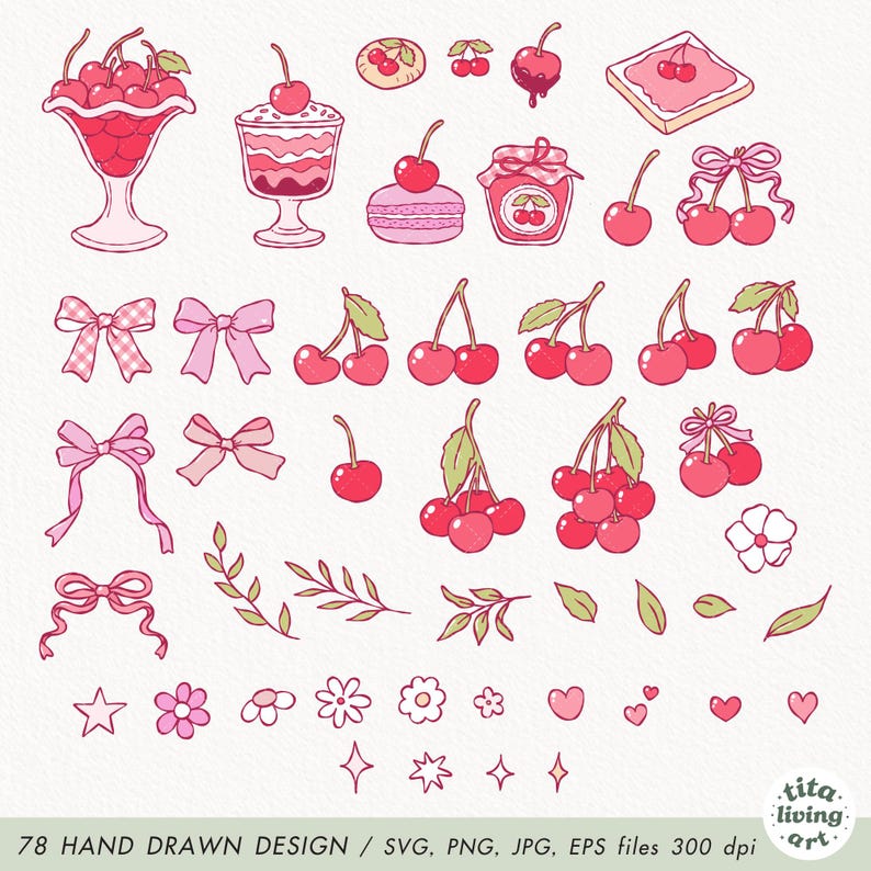 Coquette Cherries Clipart Bundle | Valentine Cherries and Cat PNG ...