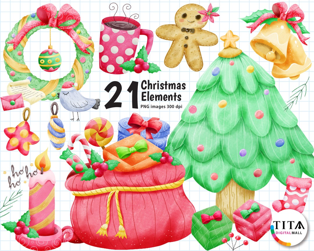 Watercolor Christmas Clipart Christmas Elements Clipart - Etsy