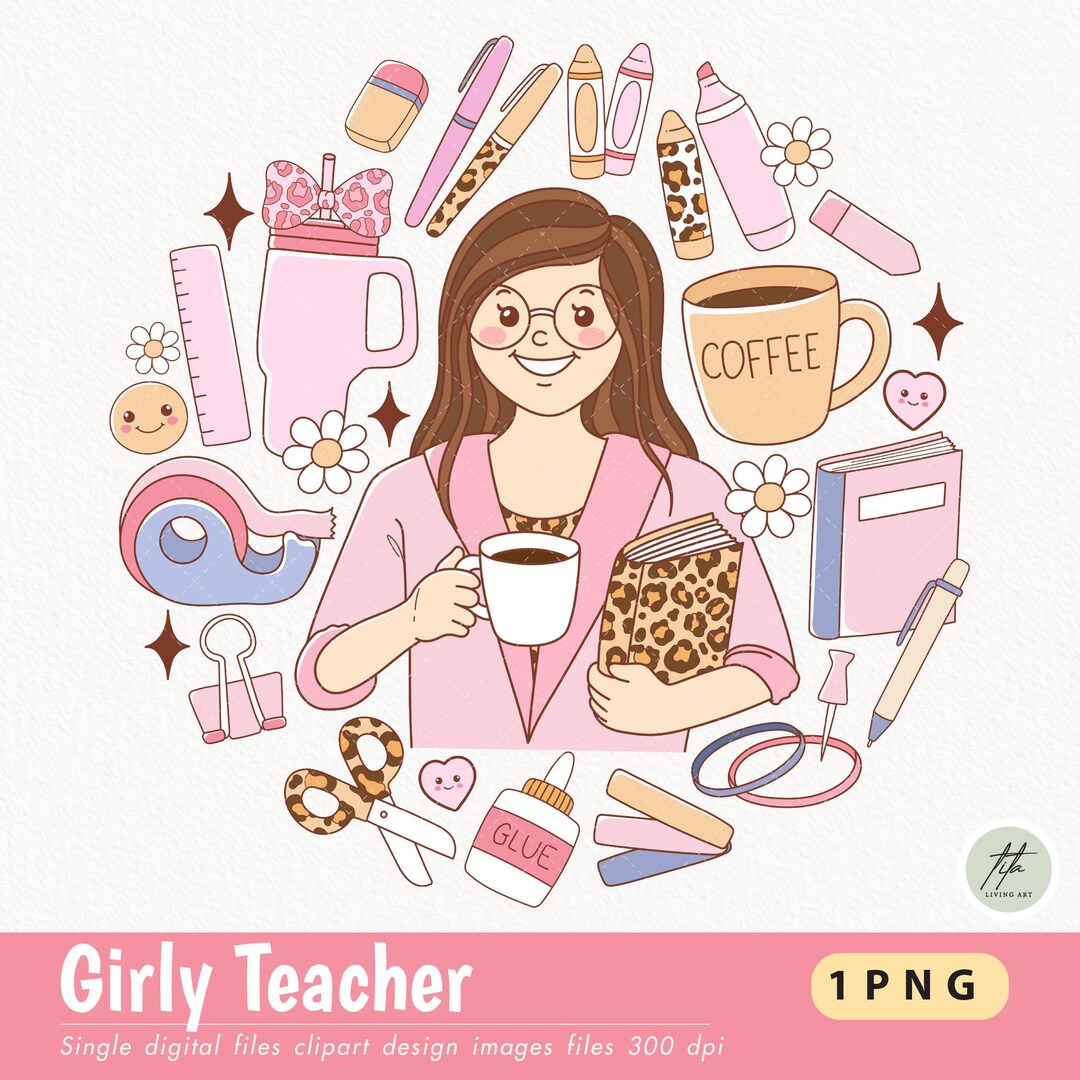 Girly Teacher Clipart, Pink Leopard, Back to School PNG (digital ...