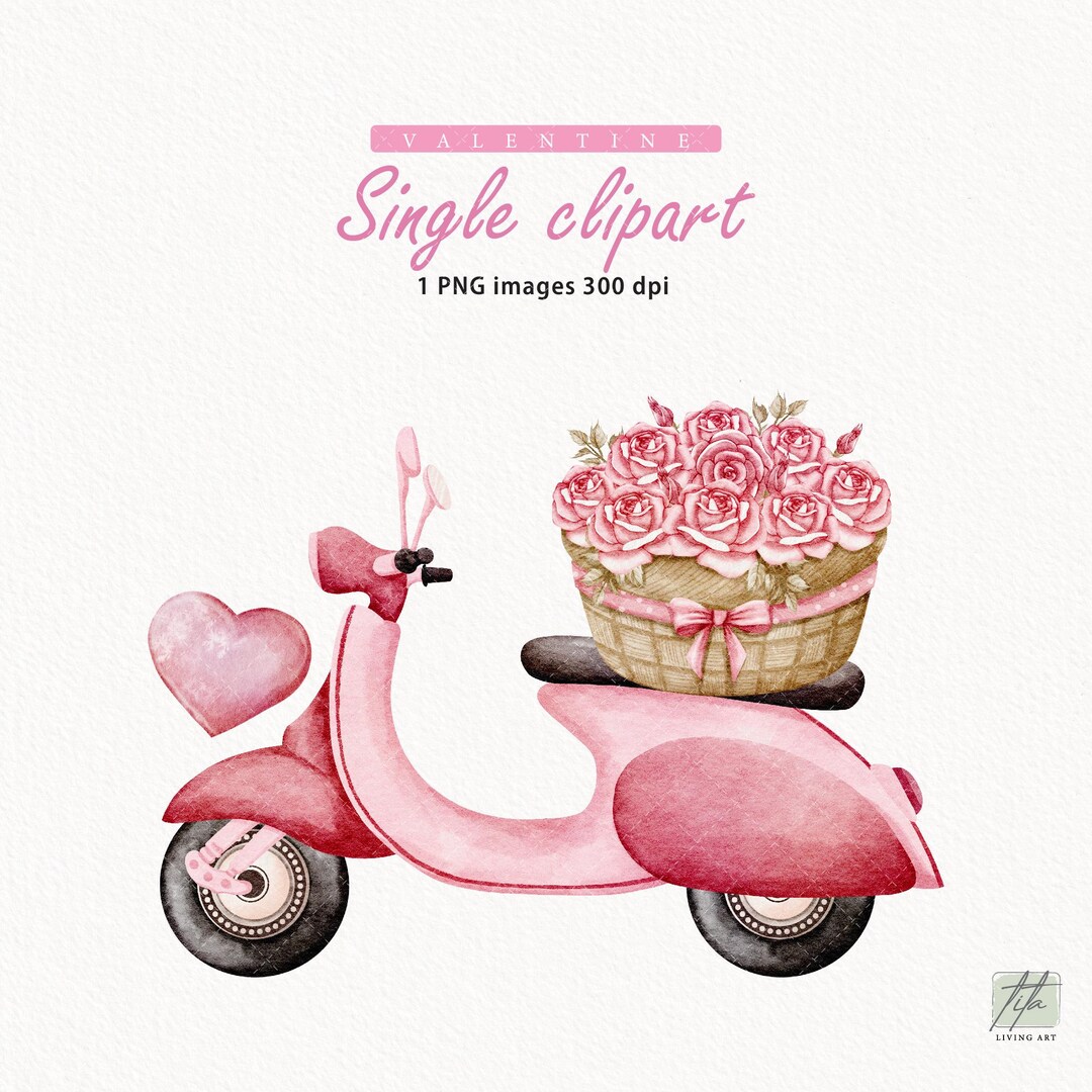 Pink Scooter Valentine Clipart, Baby's First Valentine PNG (digital ...