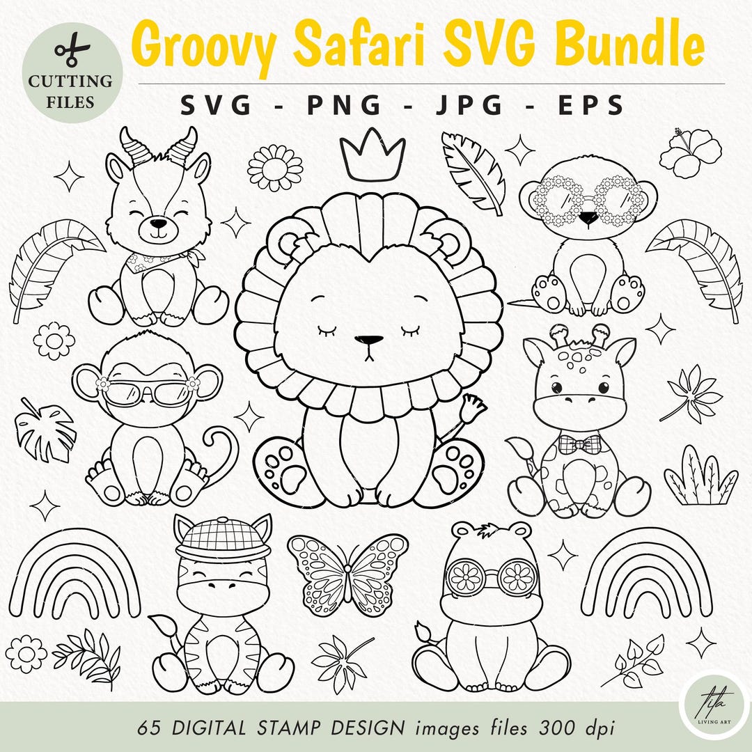 Groovy Safari Animal Outline SVG Bundle (digital Download) - Etsy