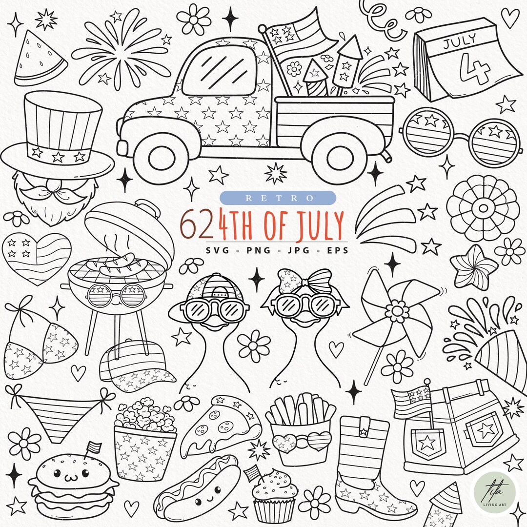4th of July Outline SVG, Retro 4th of July SVG Bundle, Independence Day ...