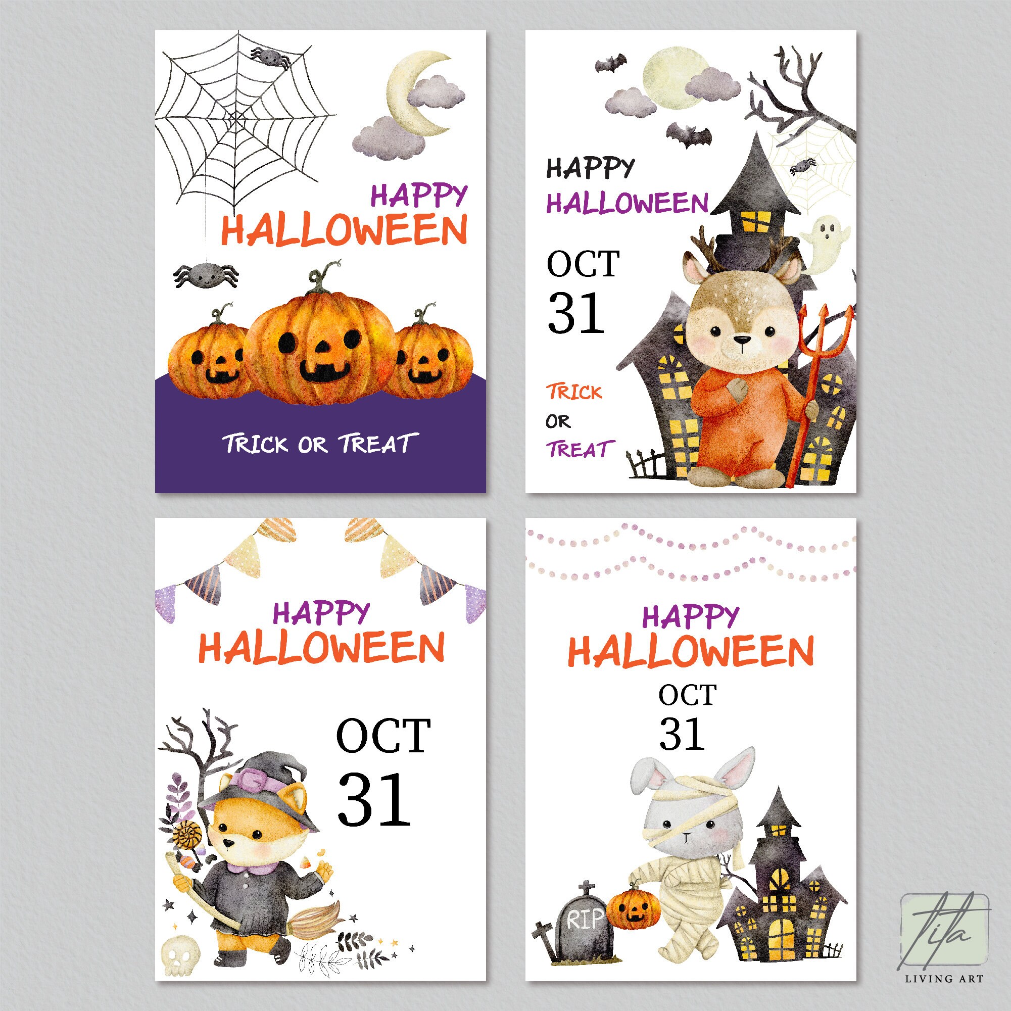Watercolor Halloween Clipart, Halloween Party Animals, Witch, Vampire ...