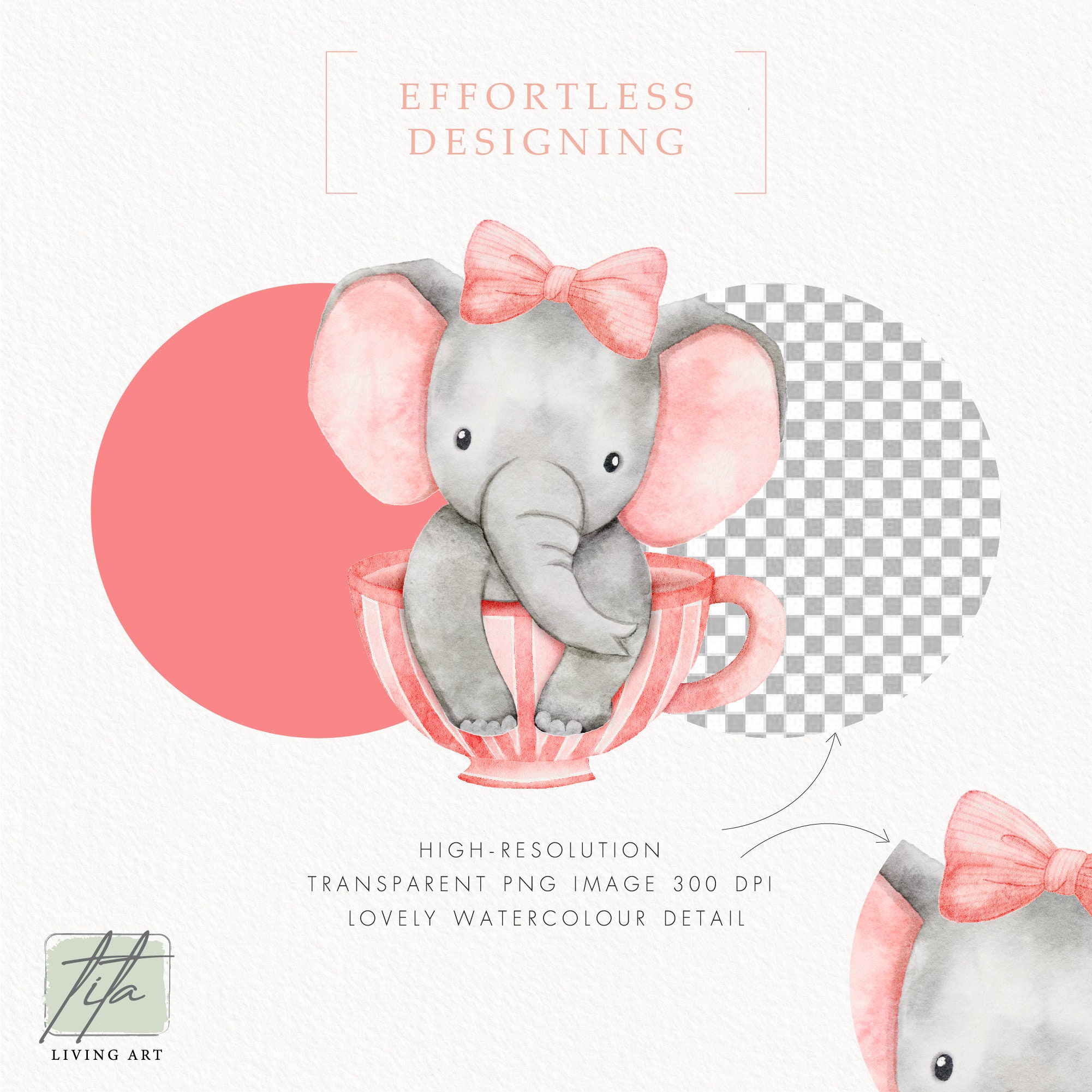 Watercolor Baby Elephant Clipart, Girl Wall Art, Nursery Decor, Cute ...