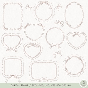 Coquette Frame Clipart, Hand-drawn Frame SVG, Ribbon Bow Frame PNG ...
