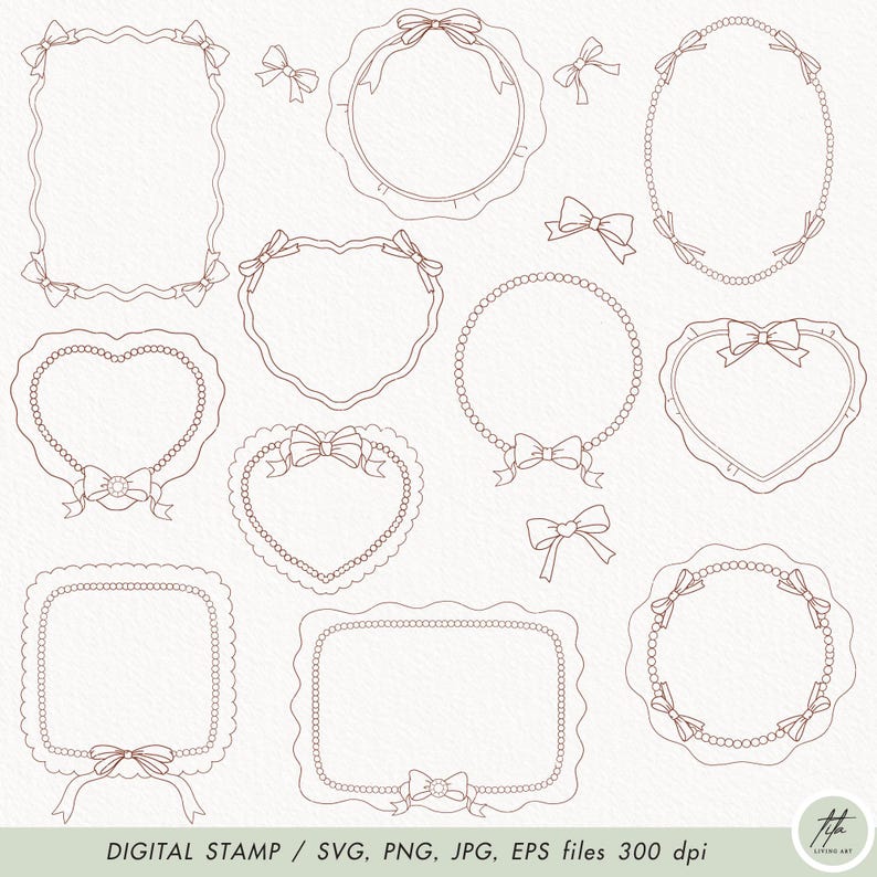 Coquette Frame Clipart, Hand-drawn Frame SVG, Ribbon Bow Frame PNG ...