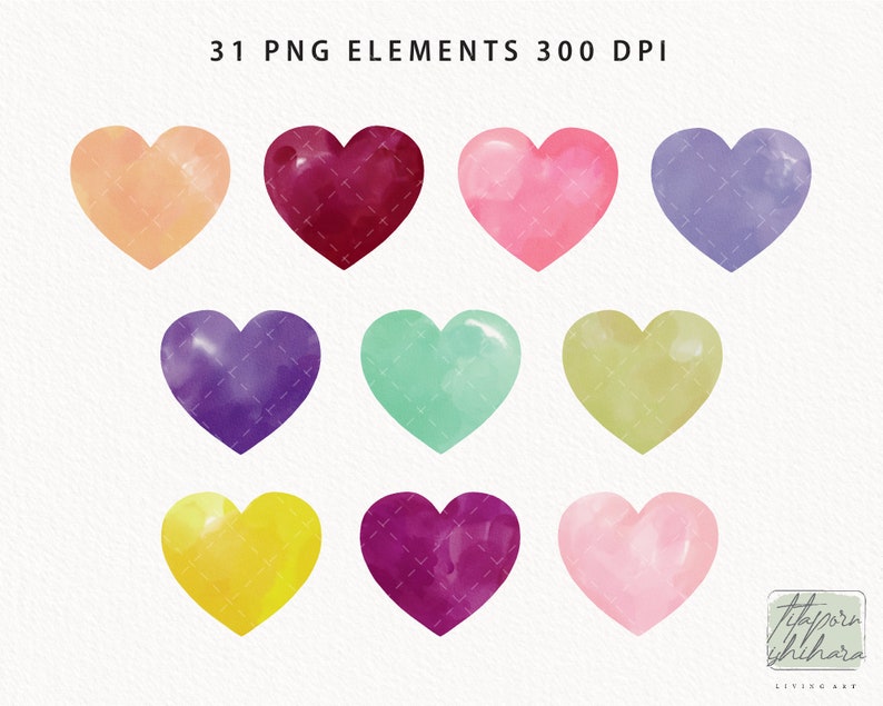 Watercolor Hearts Clipart, Heart Clipart, Rainbow Heart Clipart ...