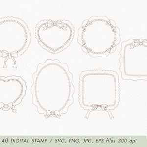 Coquette Frame Clipart, Hand-drawn Frame SVG, Ribbon Bow Frame PNG ...