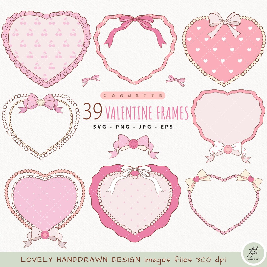 Coquette Valentine Frame Clipart, Valentine's Day Frame, Hand-drawn ...