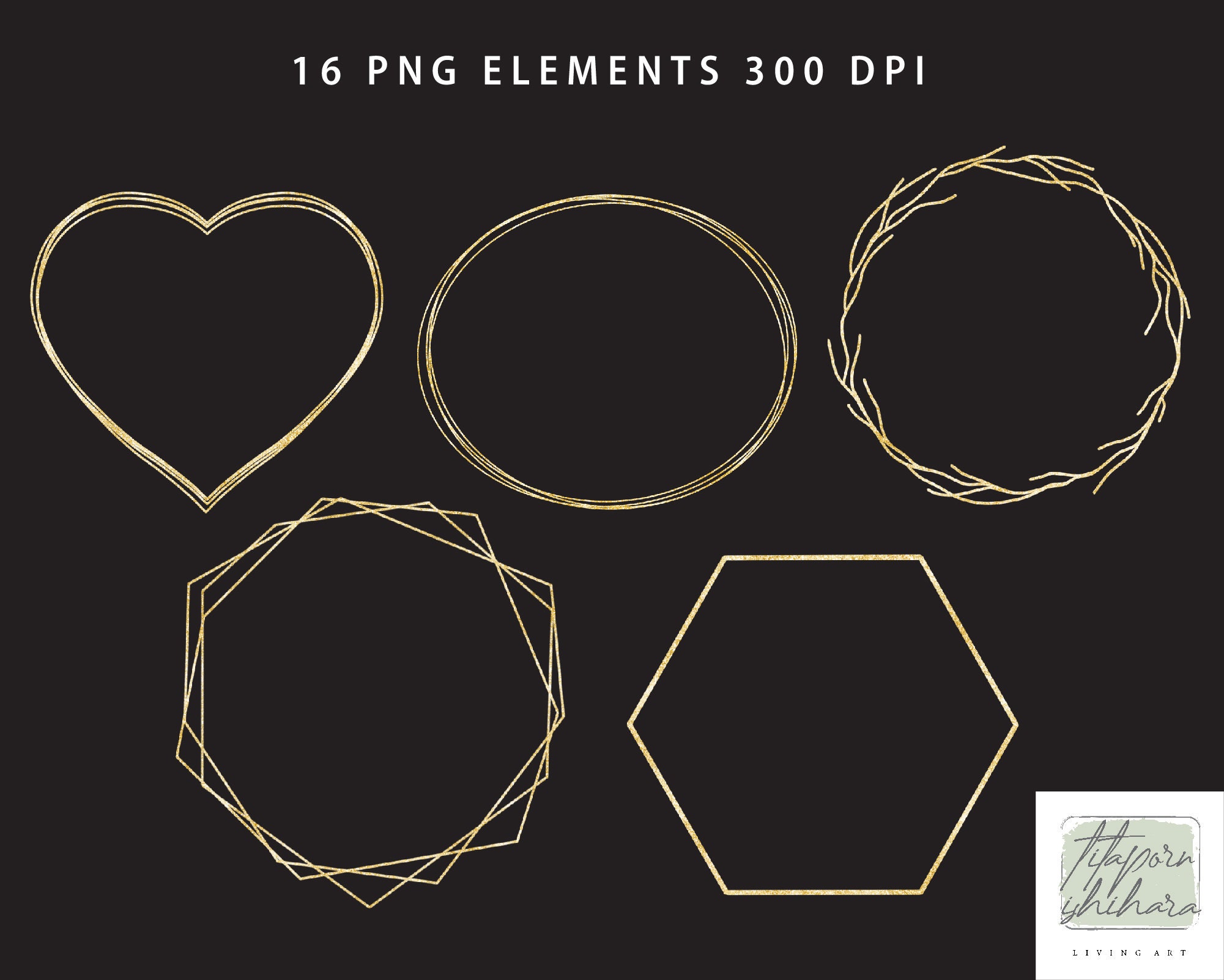 Gold Frame Clipart, Geometric Gold Frames, Wedding Invitations, Gold ...