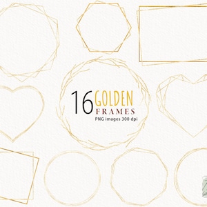 Gold Frame Clipart, Geometric Gold Frames, Wedding Invitations, Gold ...
