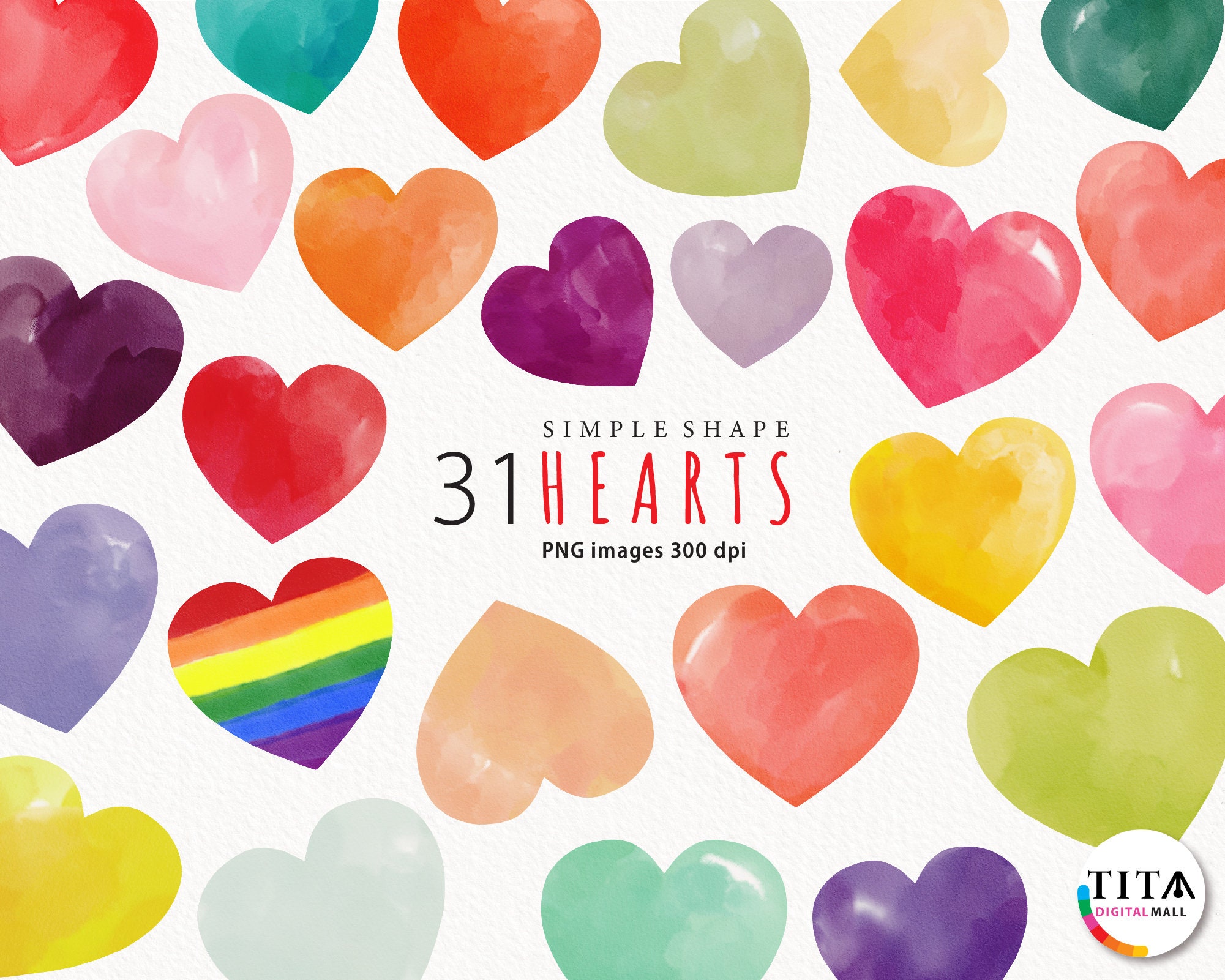 Watercolor Hearts Clipart, Heart Clipart, Rainbow Heart Clipart ...