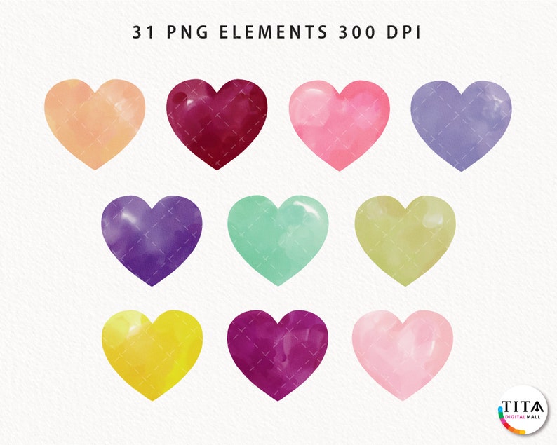 Watercolor Hearts Clipart, Heart Clipart, Rainbow Heart Clipart ...
