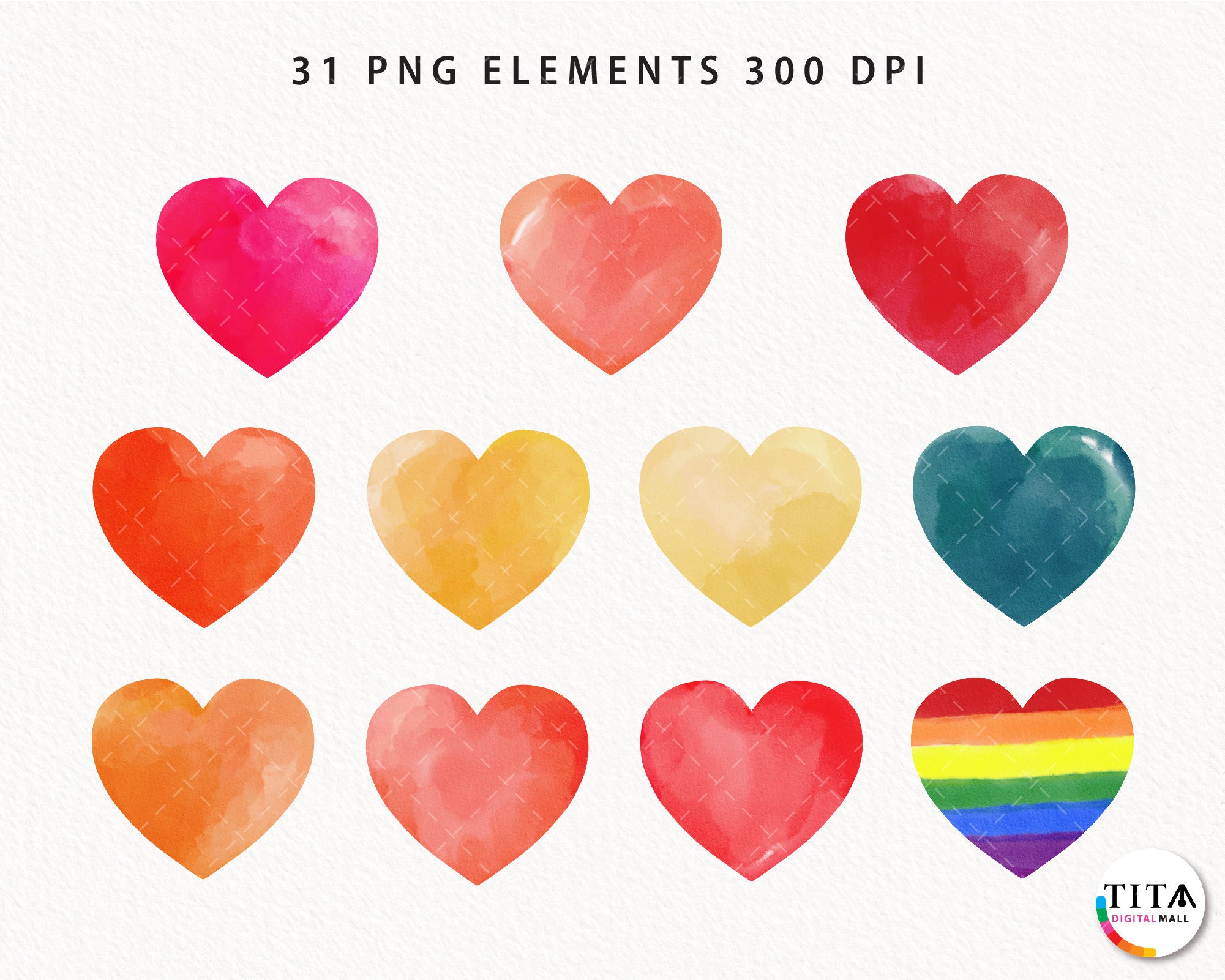 Watercolor Hearts Clipart, Heart Clipart, Rainbow Heart Clipart ...