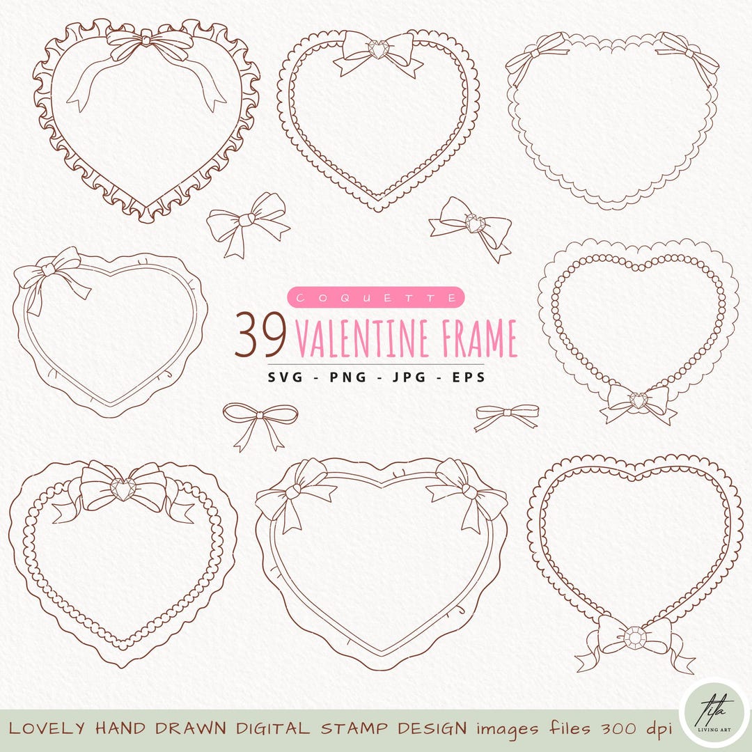 Coquette Valentine Frame Clipart, Valentine's Day Frame, Hand-drawn ...