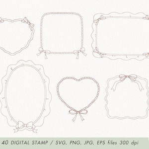 Coquette Frame Clipart, Hand-drawn Frame SVG, Ribbon Bow Frame PNG ...