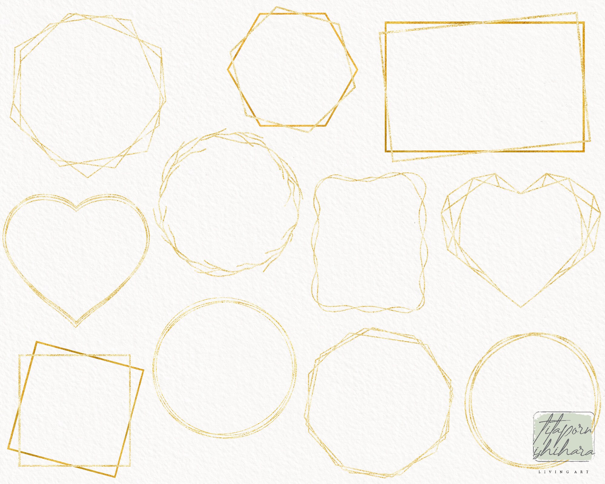 Gold Frame Clipart, Geometric Gold Frames, Wedding Invitations, Gold ...