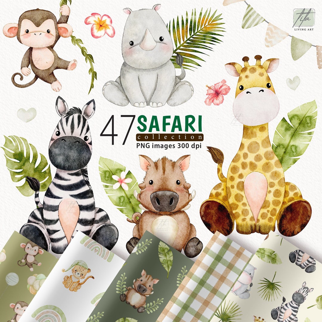 Watercolor Safari Clipart, Safari Baby Shower, Jungle Safari Nursery ...