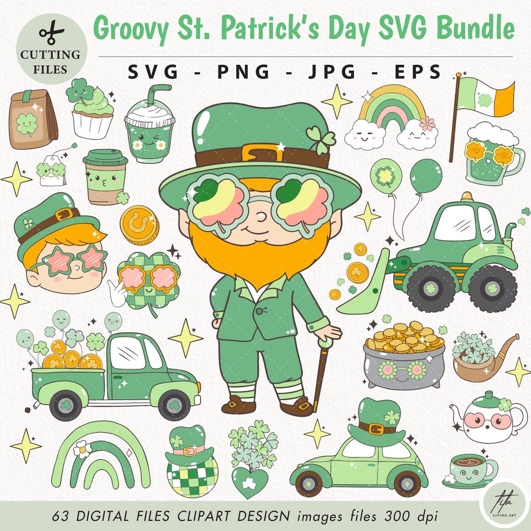 Groovy St. Patrick's Day Leprechaun Svg Bundle, Retro Clipart (png, Jpg ...