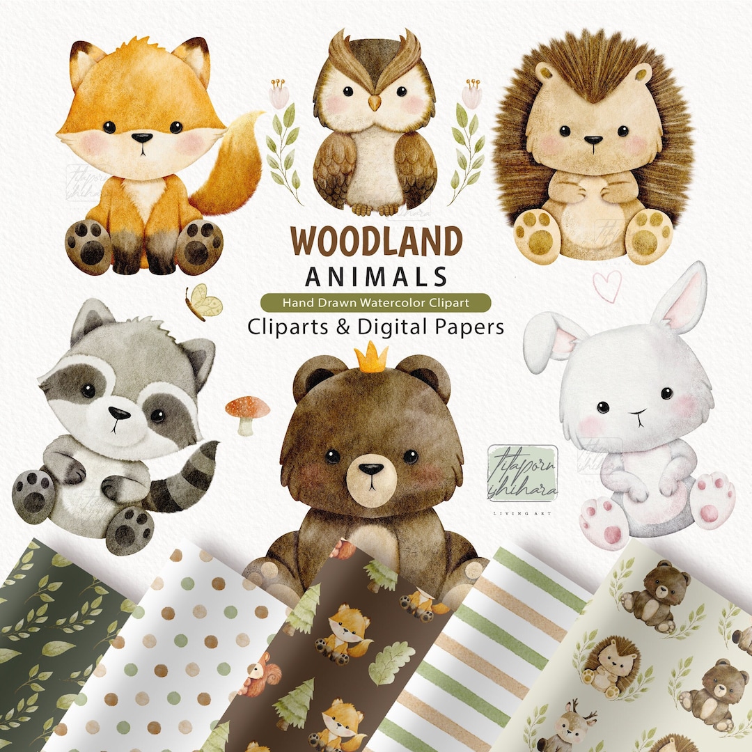 Watercolor Woodland Animals Clipart, Animals Wall Art, Nursery Decor ...