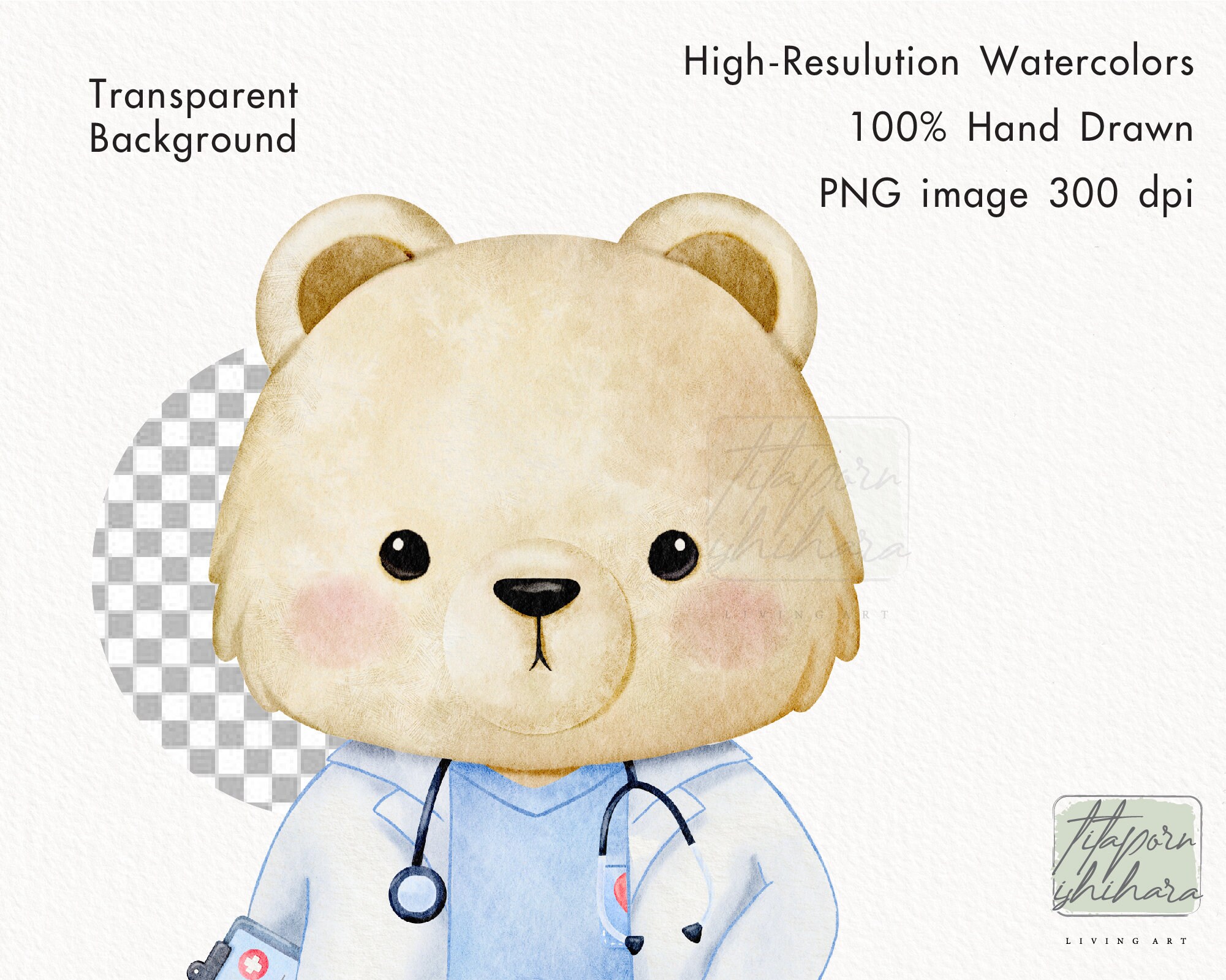 Nurse and Doctor Medical Clipart, Bear Nurses Watercolor Clipart ...
