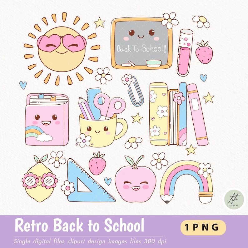 Retro School Clipart, Back to School Clipart, Pastel School Clipart ...