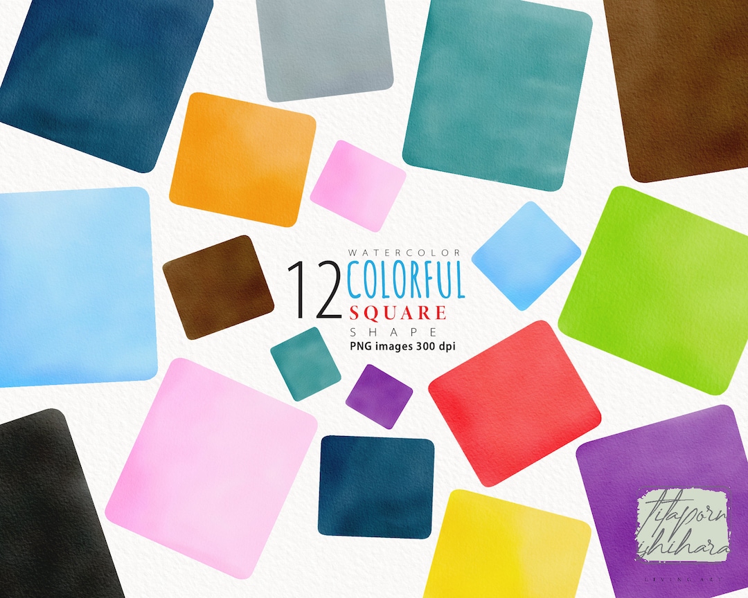 Watercolor Squares Clipart, 12 Color for Flashcards, Square Shapes PNG ...
