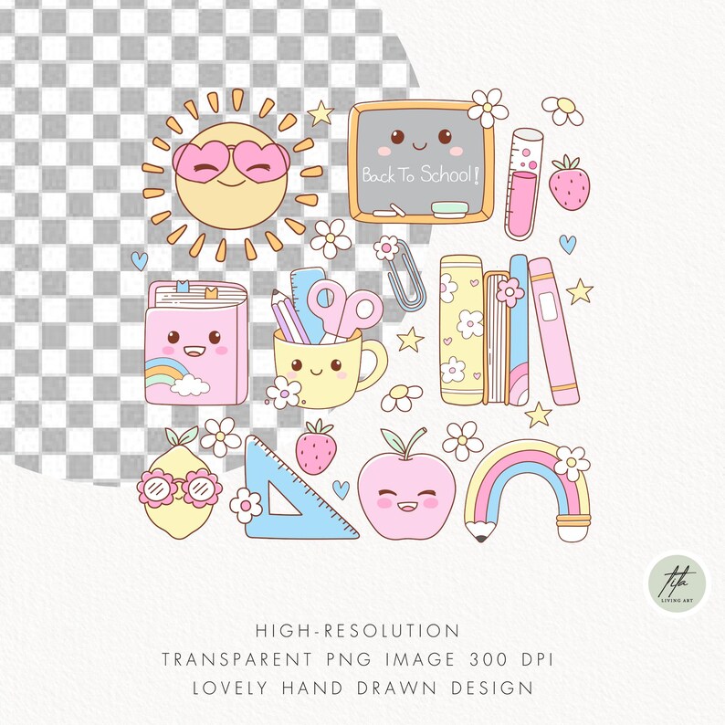 Retro School Clipart, Back to School Clipart, Pastel School Clipart ...