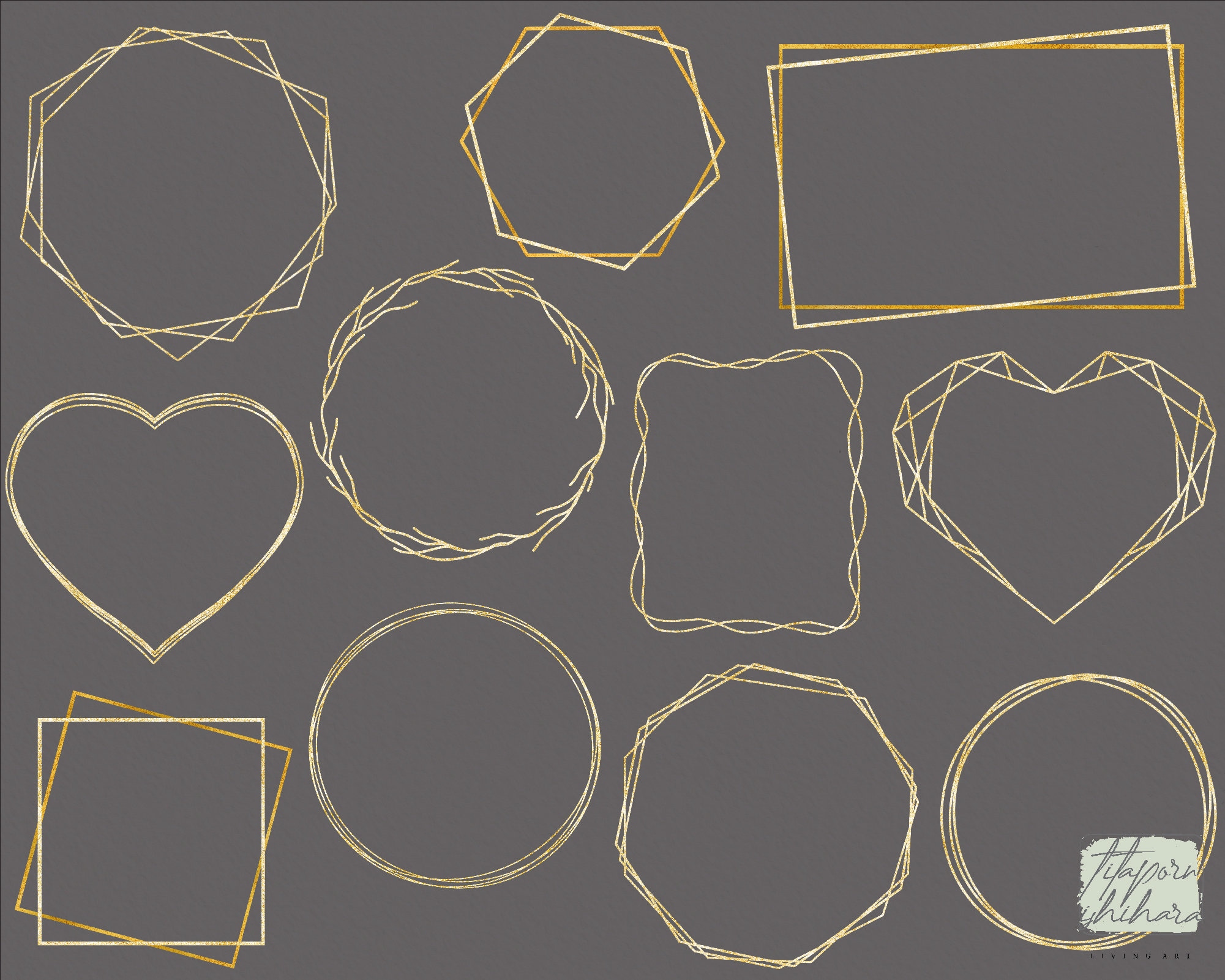 Gold Frame Clipart, Geometric Gold Frames, Wedding Invitations, Gold ...