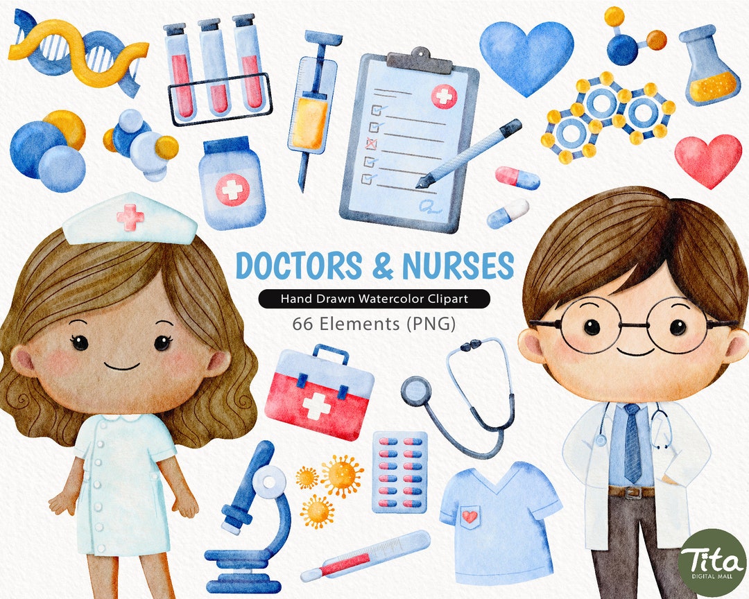 Nurse and Doctor Medical Clipart, Medical Watercolor Clip Art ...
