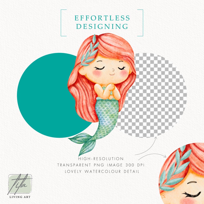 Watercolor Mermaid Clipart, Cute Little Mermaid, Under the Sea ...