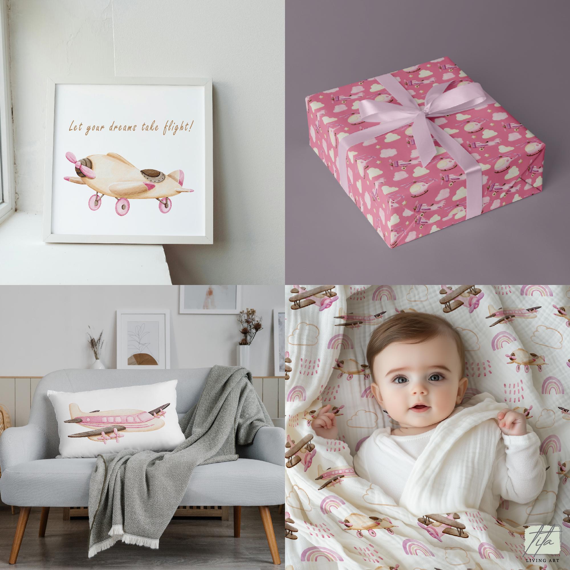 Watercolor Air Transport Clipart, Pink Air Transport, Airplane Clipart ...