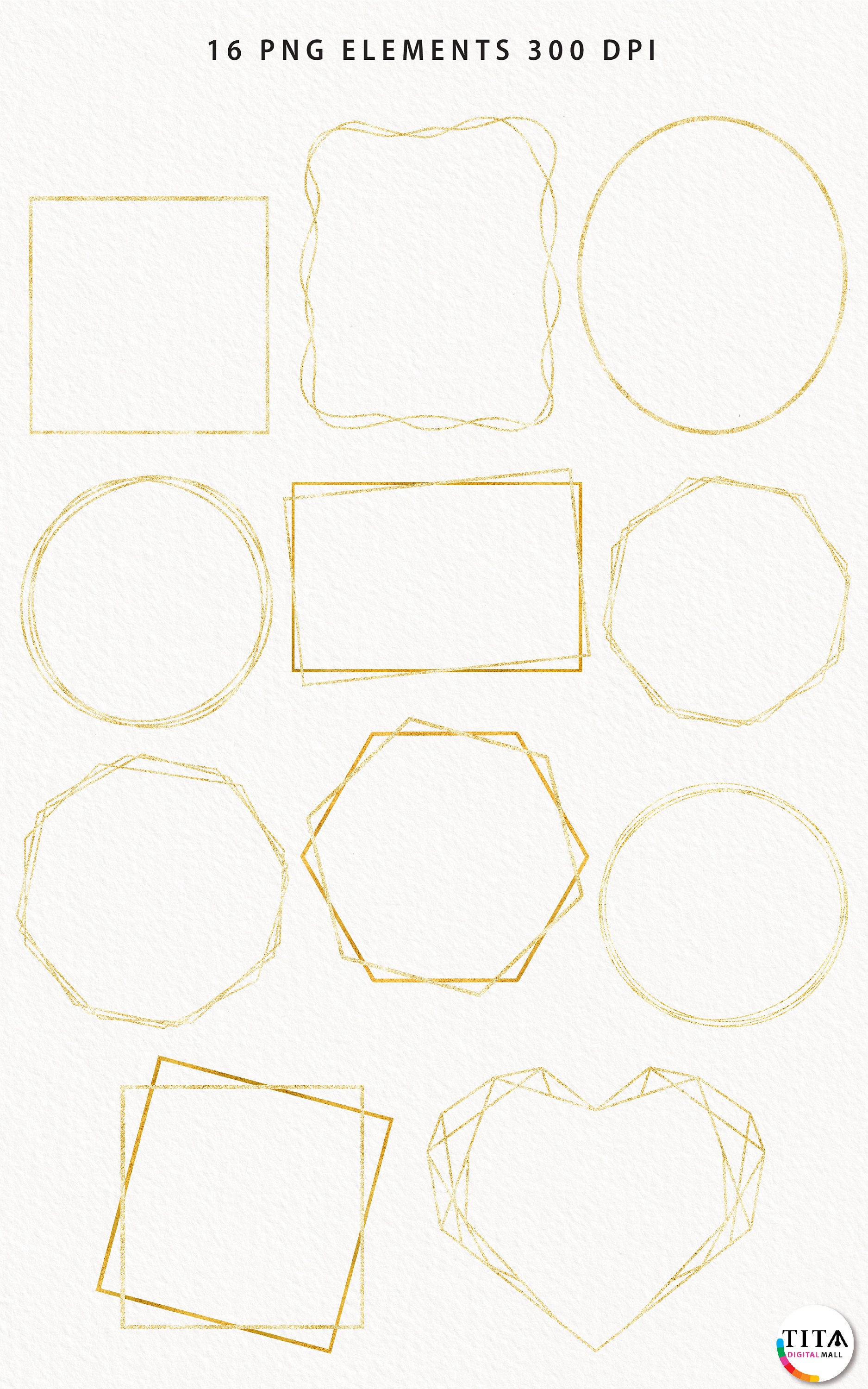 Gold Frame Clipart, Geometric Gold Frames, Wedding Invitations, Gold ...