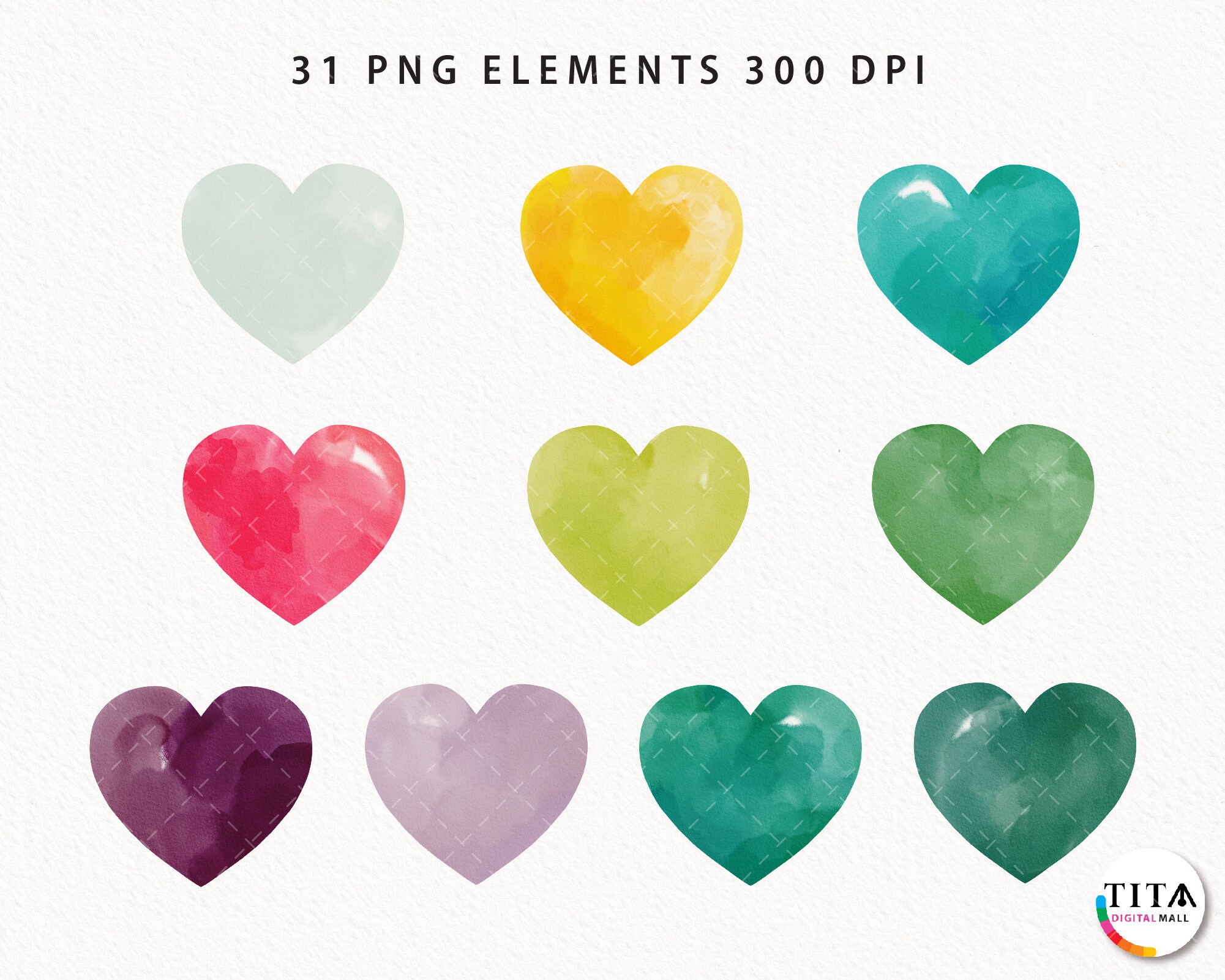Watercolor Hearts Clipart, Heart Clipart, Rainbow Heart Clipart ...