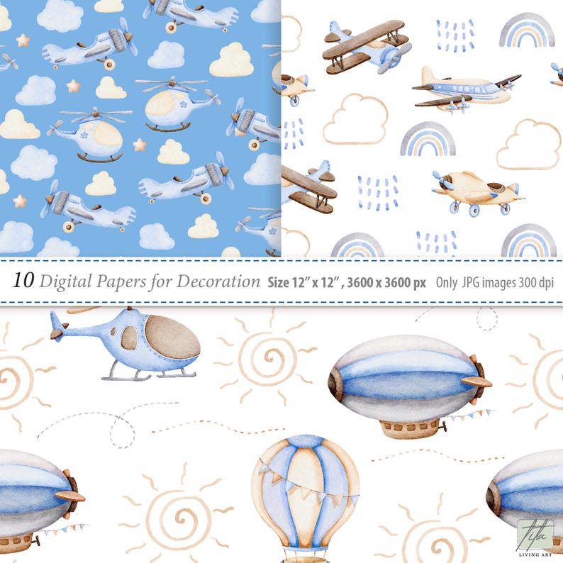 Watercolor Airplane Clipart, Blue Air Transport PNG (300 Dpi) - Etsy