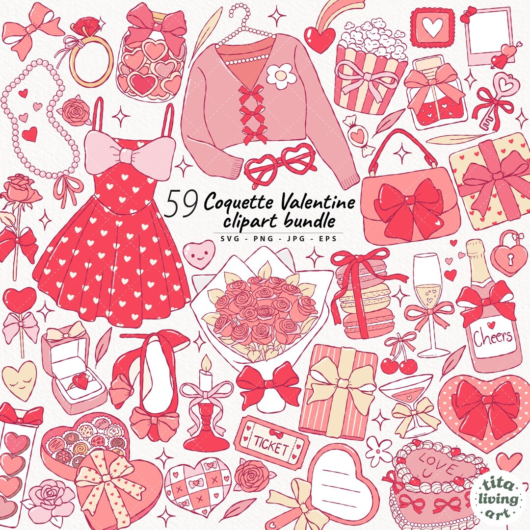 Coquette Valentine Clipart Bundle | Pink Bow PNG (digital Download) - Etsy
