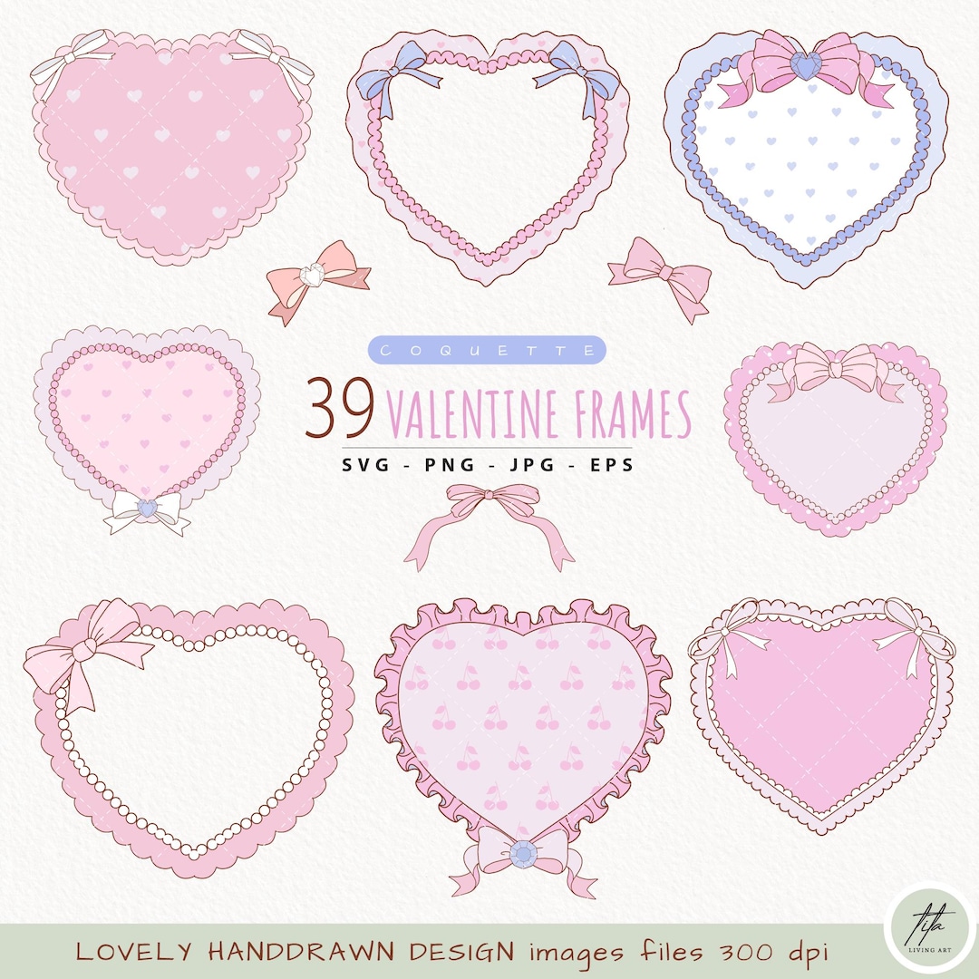 Coquette Valentine Frame Clipart, Valentine's Day Frame, Hand-drawn ...