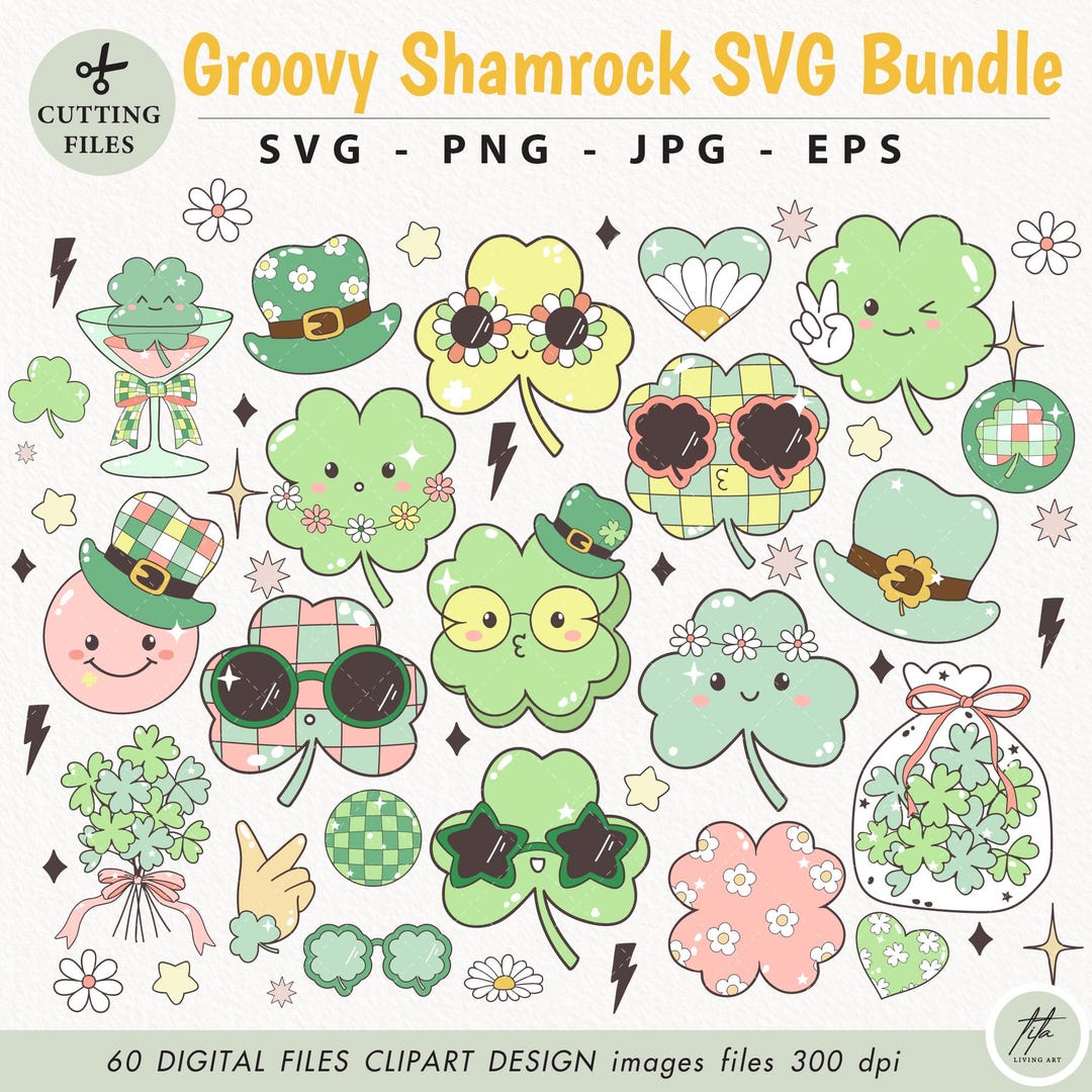 Groovy Retro Shamrock SVG, Retro Clover SVG Bundle, St Patrick's Day ...